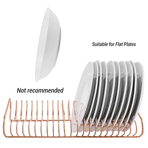 MyGift Rose Gold-Tone Metal Dinner Plate Storage Rack Organizer and Drying Rack, Holds up to 21 Dinner, Salad, and Dessert Round Plates - Made in Taiwan