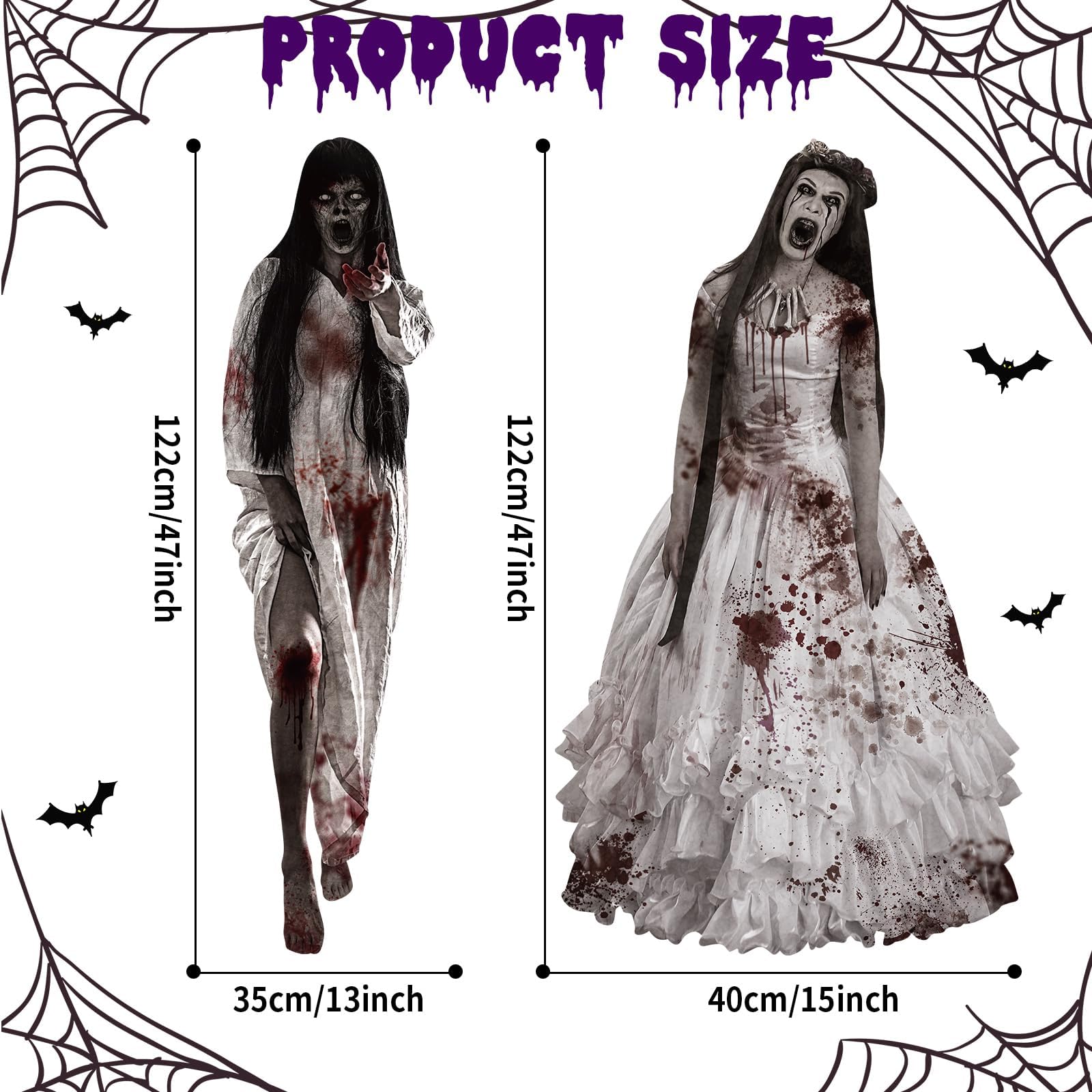 Naozinebi Halloween Wall Decorations Stickers Large Scary Female Ghost Bride Wall Decals Haunted House Decoration Halloween Clings for Halloween Home Window Door Indoor Decorations
