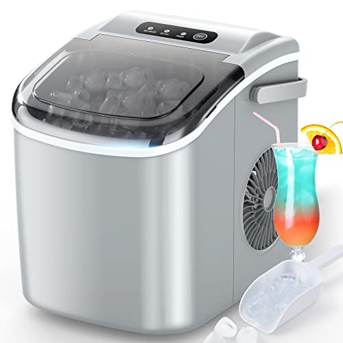 Ice Maker Countertop, Fast Ice Making in 6 Mins 9 Bullet-Shaped Ice, 26.5lbs/24Hrs, Portable Ice Maker Machine with Self-Cleaning, Scoop, Bags and Basket, for Home/Kitchen/Office/Bar/Party