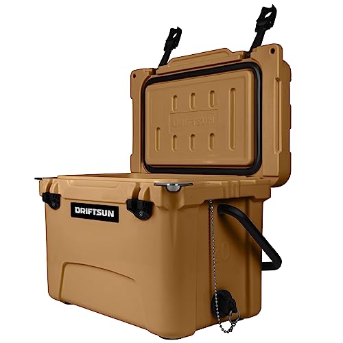 Driftsun 20-Quart Ice Chest, Heavy Duty, High Performance Roto-Molded Commercial Grade Insulated Cooler, Tan