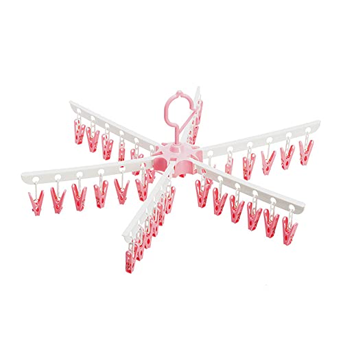 Radefaun Clip and Drip Hanger with 36 Clips Plastic Swivel Hook Portable Folding Drying Rack Baby Clothes Hanger Foldable Travel Accessories for Socks Bras Lingerie Towels Underwear Gloves Pink