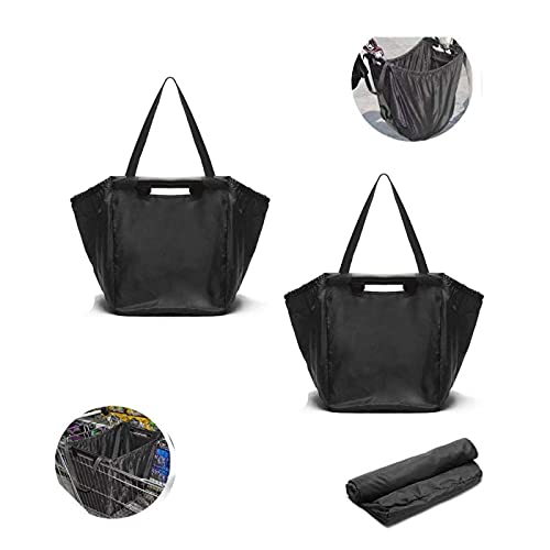 Yi-Yi 2Packs Reusable Foldable Shopping Cart Grab Bags and Grocery Organizer Designed for Trolley Carts by Modern Day Living (Black)