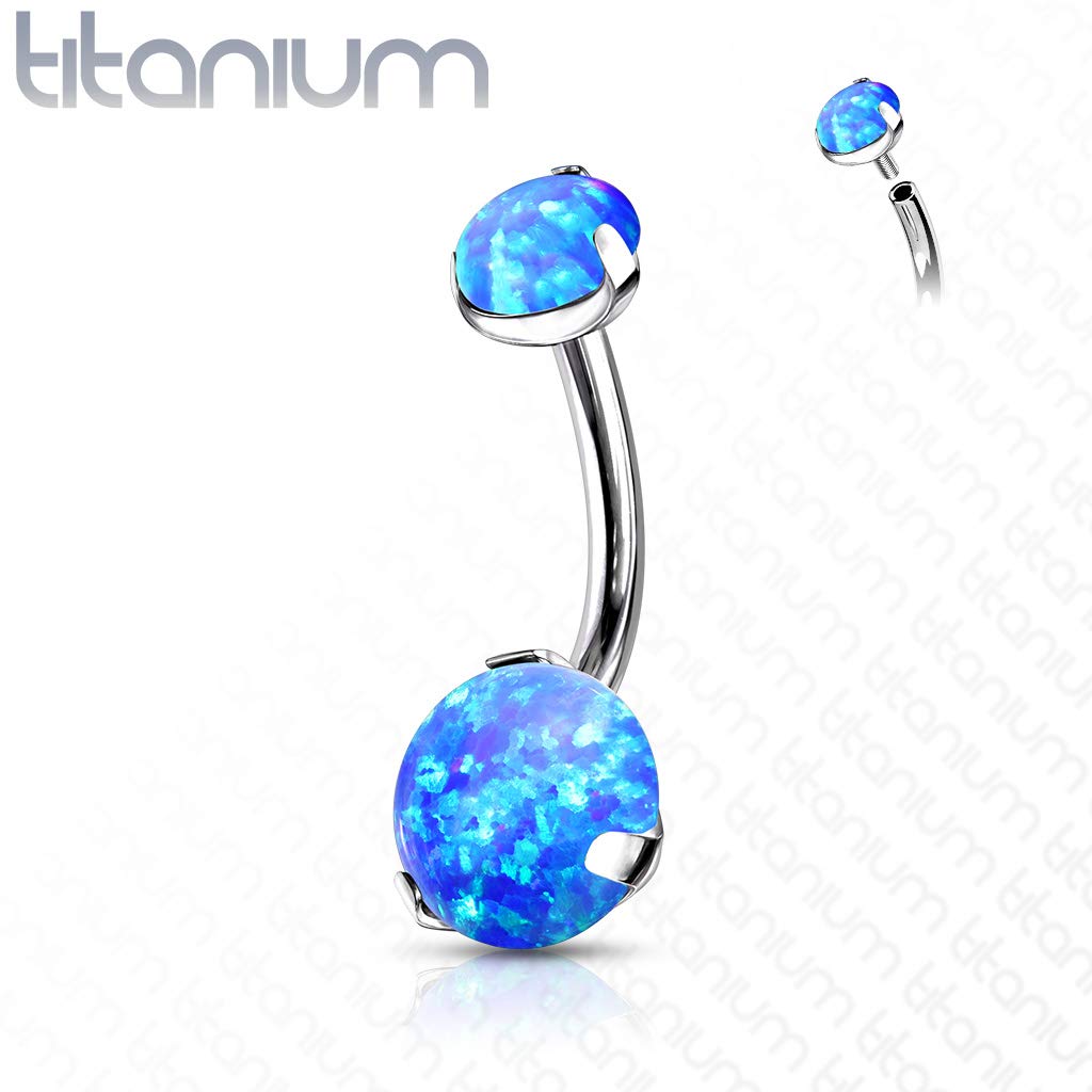 Dynamique Implant Grade Titanium Internally Threaded Top Prong Set Double Round Opal Belly Button Rings (Sold Per Piece)