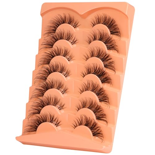Lashes Russian Strip Natural Wispy False Eyelashes Cat Eye Fluffy D Curl Lash Soft Volume 16 Pairs Lashes Pack Reusable Fake Eyelash by Winifred