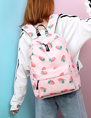 mygreen Backpack for Teens, Fashion Strawberry Pattern Laptop Backpack College Bags Shoulder Bag Daypack Bookbags Travel Bag Pink