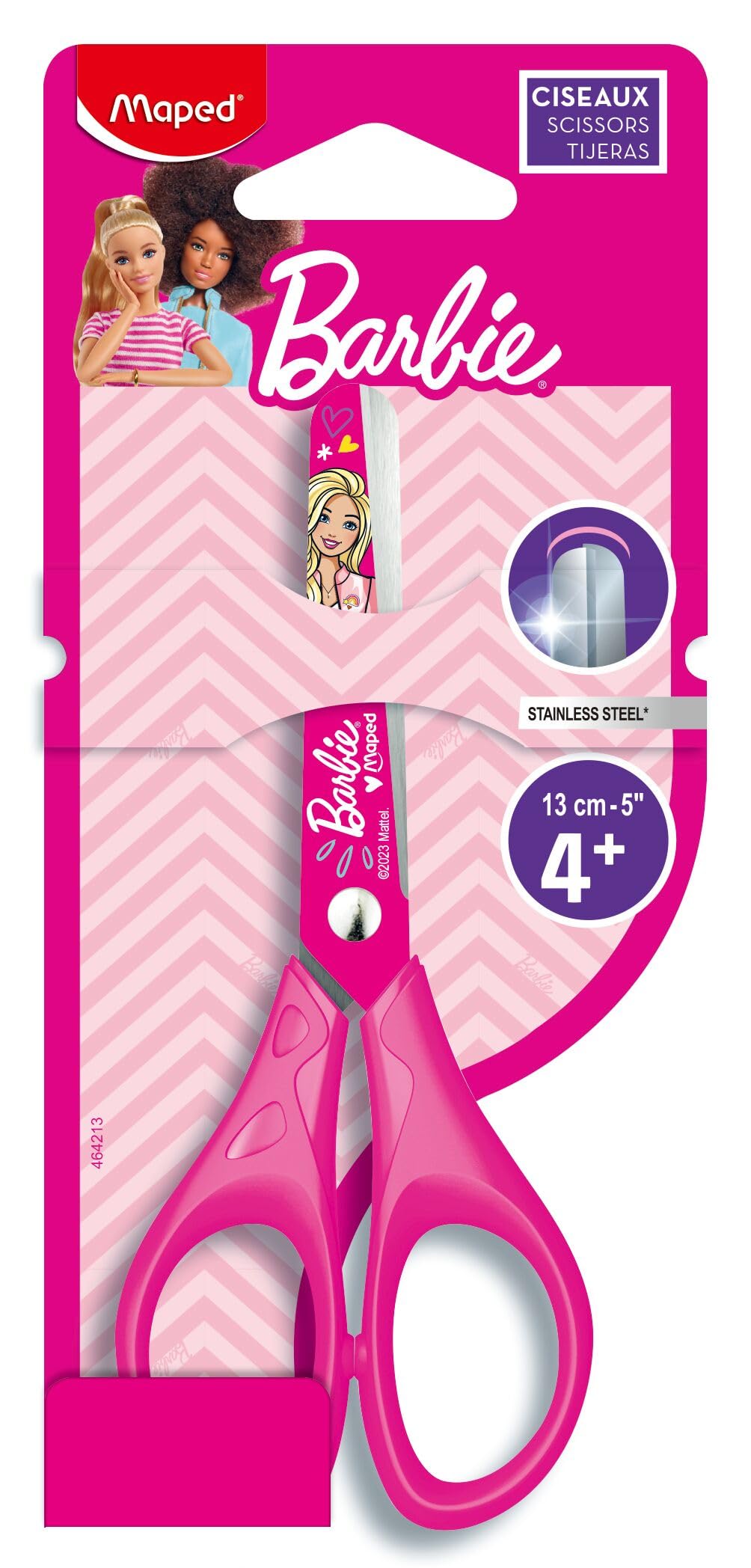 Maped - Barbie Scissors - Ergonomic Scissors - Round Tip Scissors - Official Barbie Licensed, Pink, 464213