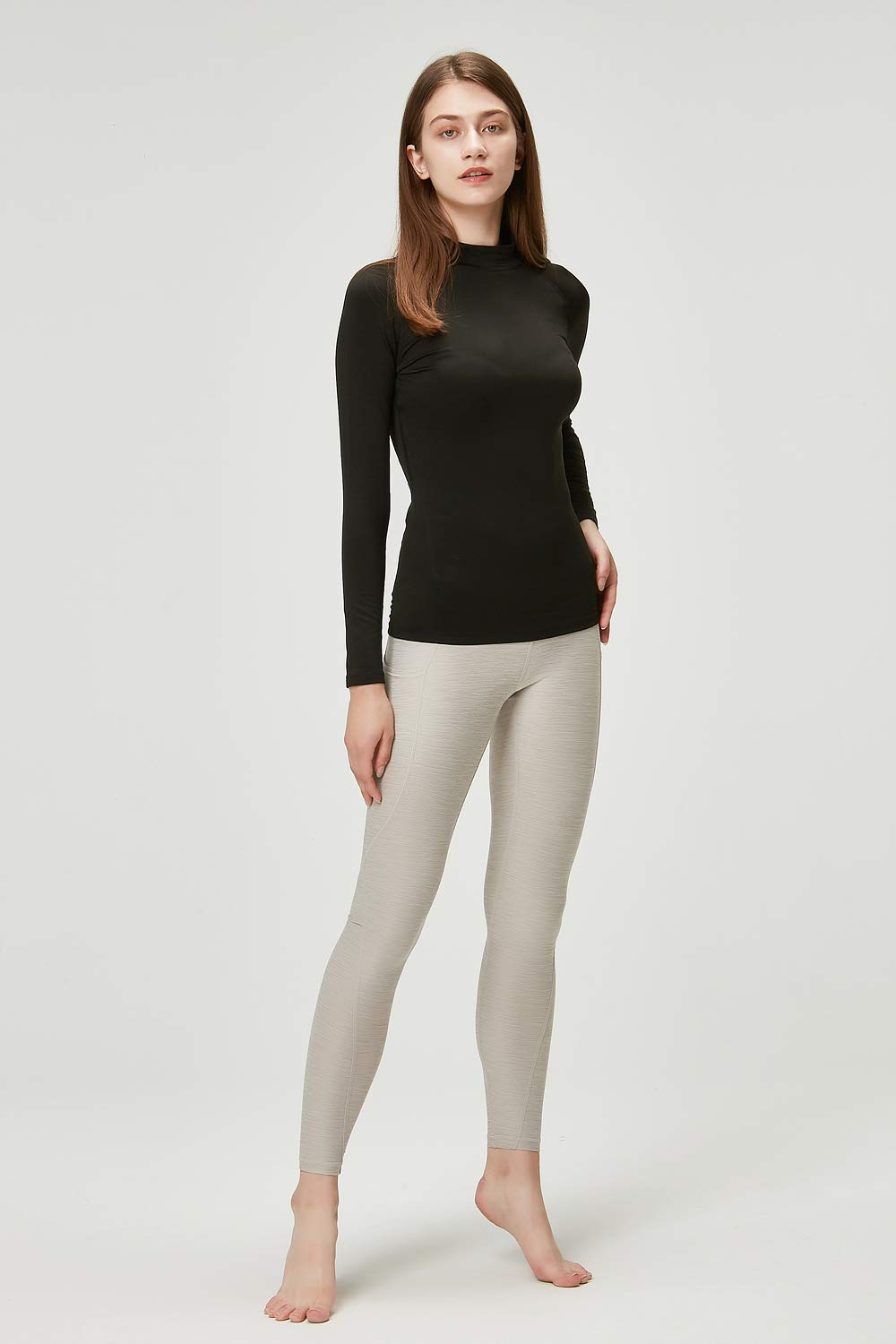 DEVOPS Women's 2 Pack Thermal Turtle Long Sleeve Shirts Compression Baselayer Tops (Small, Black/White)
