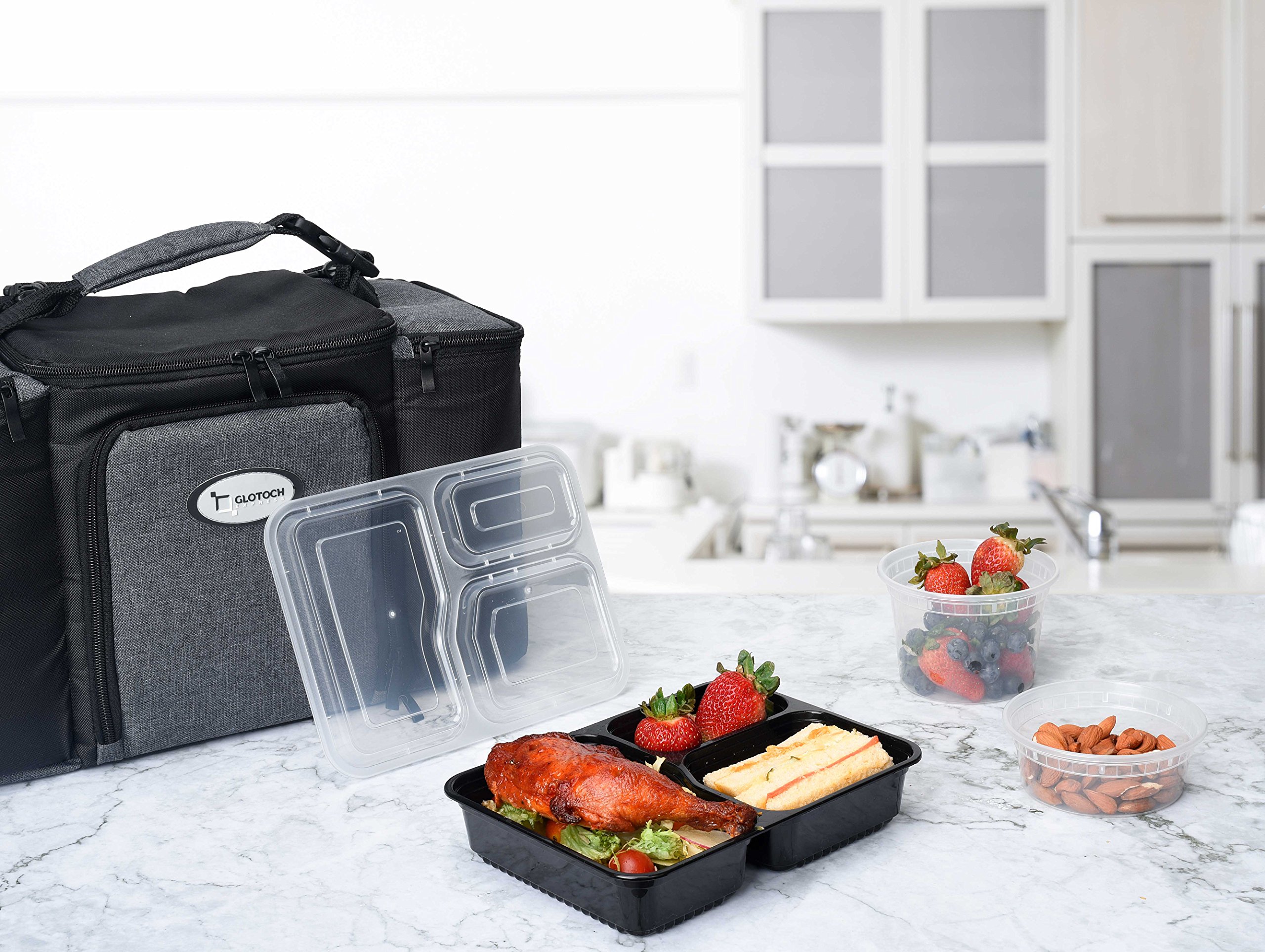 Glotoch Meal Prep Container,100Pack 2,3 Compartment Reusable Food Storage Containers For Lunch, Leftover.Disposable Black Plastic Containers With Lids To Go Container-BPA-Free Microwave Safe