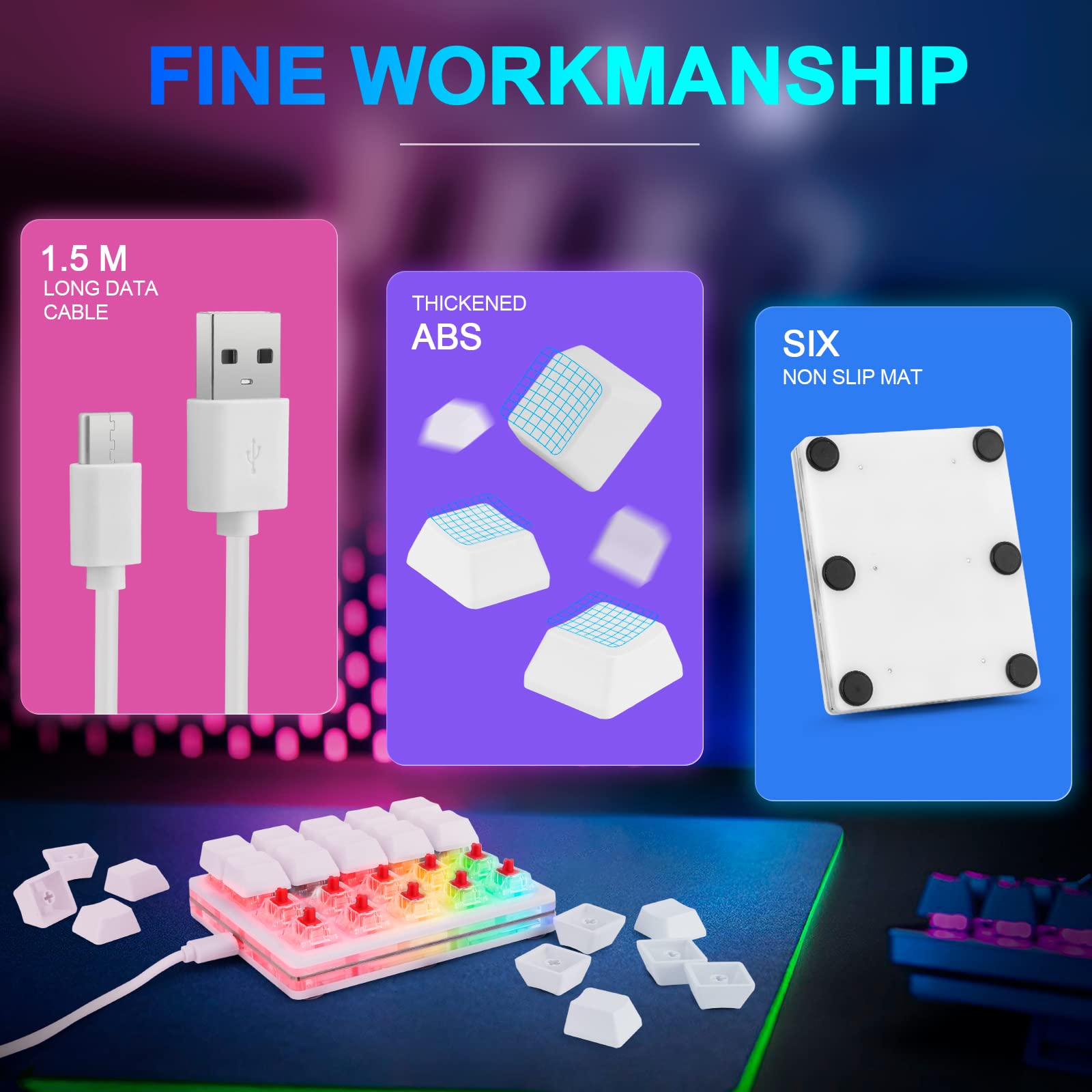 Ecarke 20 Keys One Hand Macro Mechanical Keyboard,Cherry Red Switch RGB LED Backlit Portable MiNi One Hand Mechanical Gaming Keyboard OSU Keyboard Type-c Interface 20 Keys Fully Programmable Key