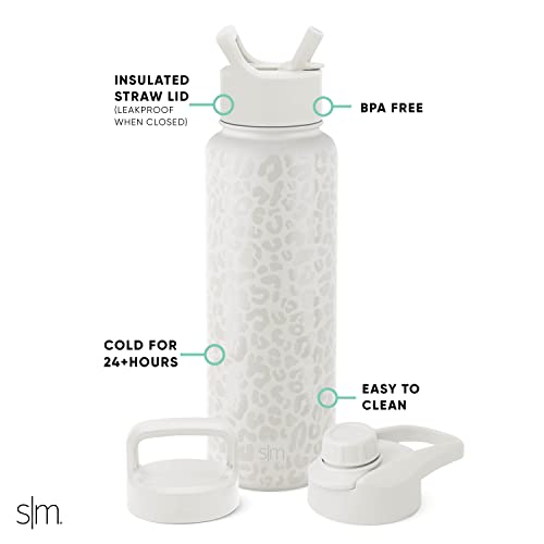 Simple Modern Water Bottle with Straw, Handle, and Chug Lid Vacuum Insulated Stainless Steel Metal Thermos Bottles | Large Leak Proof BPA-Free Flask for Gym | Summit Collection | 40oz, Cream Leopard