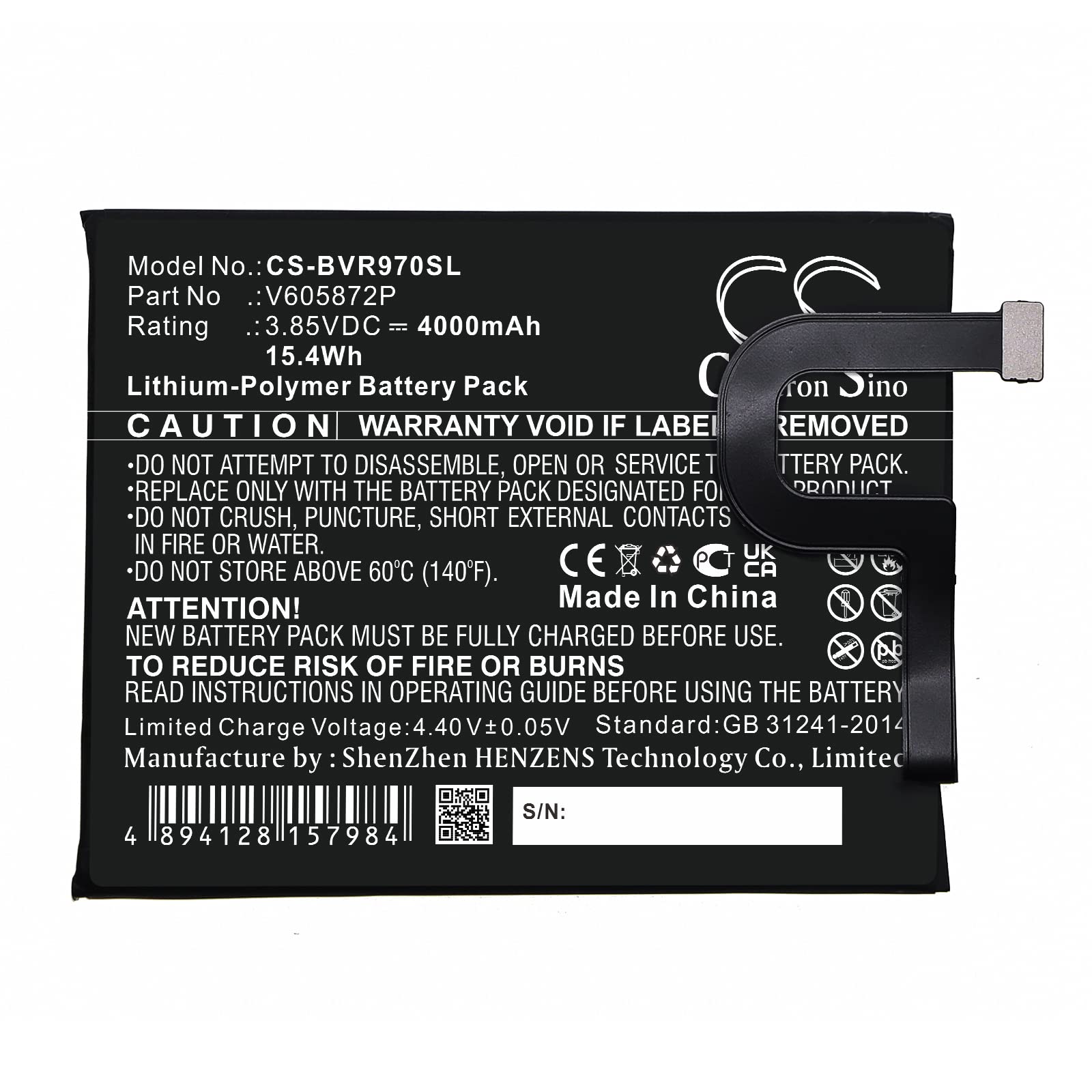 LIFH Replacement Battery for BV9700 fits V605872P Li-Polymer 4100mAh