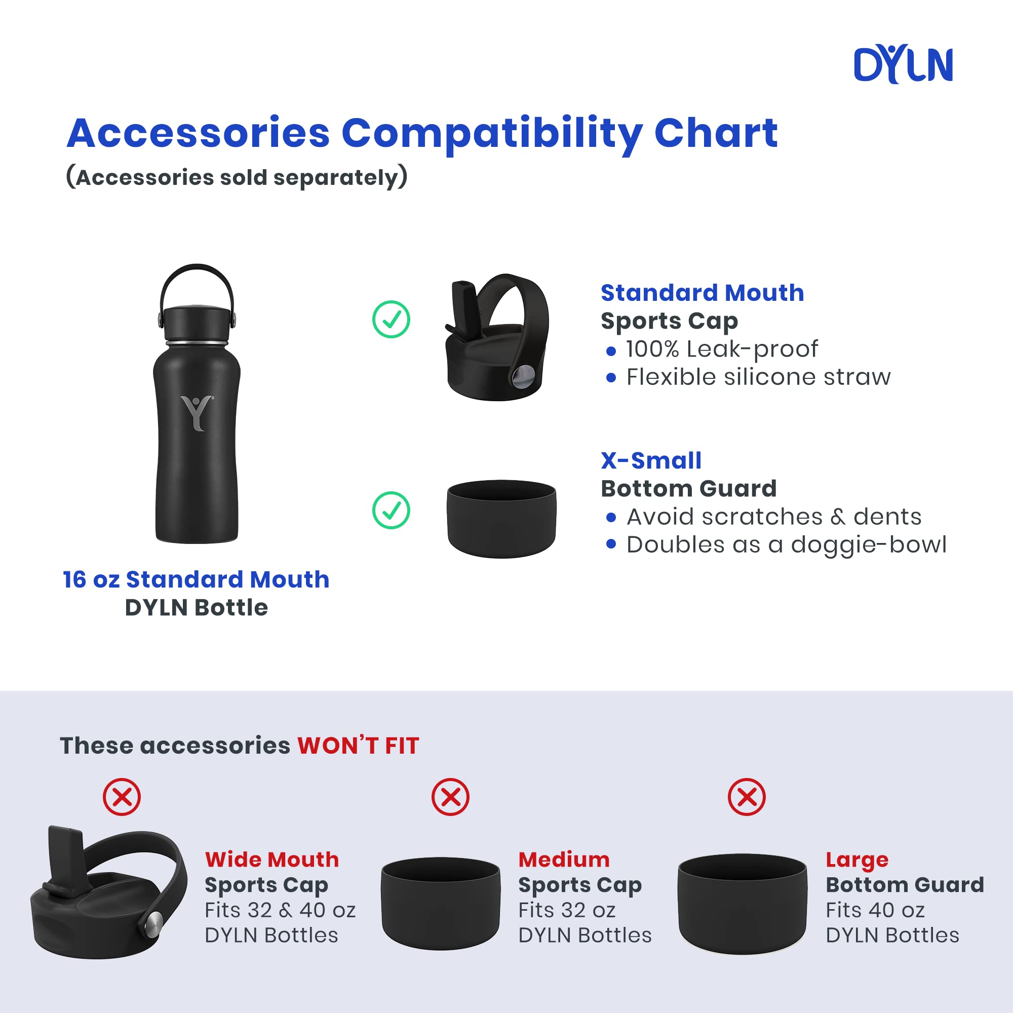 DYLN 16 oz Alkaline Water Bottle | Creates Premium Water up to 9+ pH | Keeps Cold for 24 Hours | Vacuum Insulated 316 Stainless Steel | Standard Mouth Cap | Black, 16 oz (480 mL)