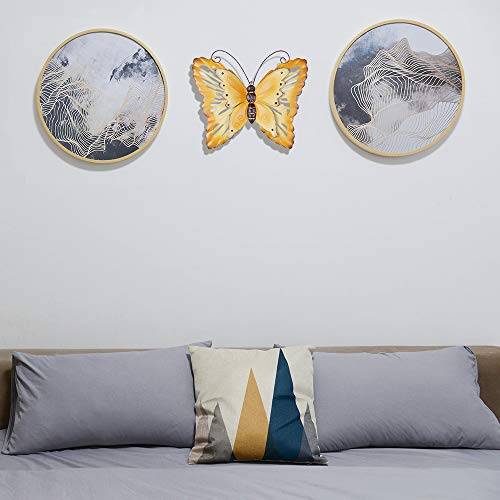 Farmhouse Wall Decor Rustic Metal Yellow Butterfly Welcome Sign Hanging Outdoor Decorations For Patio And Garden