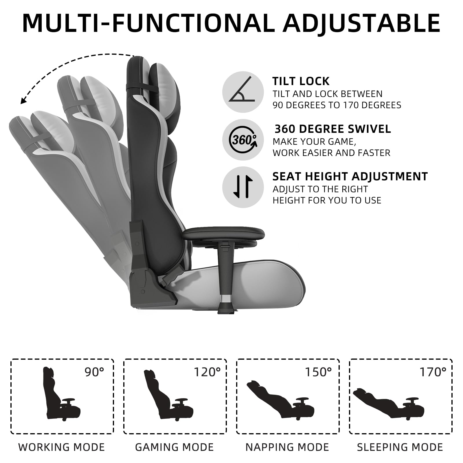 Dvenger Gaming Chairs for Adults, Computer Desk Chair with Adjustable Height Armrest, Ergonomic Game Chair with Lumbar Support, 400lbs Weight Capacity Video Game Chairs (Grey)