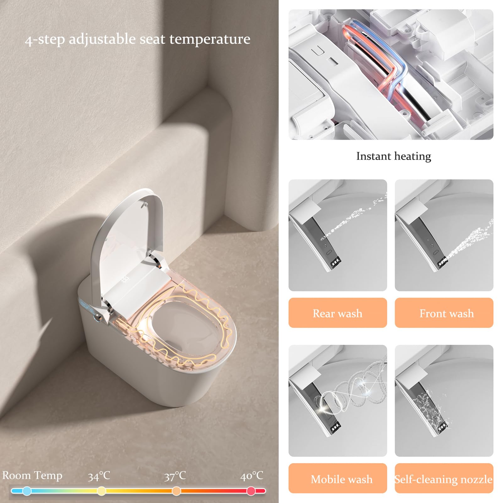 Modern Smart Toilet with Bidet Built In, Intelligent One Piece Tankless Toilet with Auto Heated Seat, Auto Flush, Instantly Heated Water, Dryer, LED Night Light, Digital Display, Remote Control