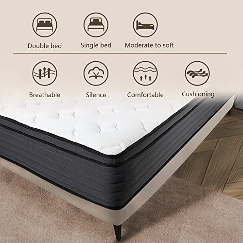 PAMYO 12 Inch Memory Foam and Innerspring Hybrid Mattress-Queen Mattress-Medium Firm Mattress-Bed in a Box