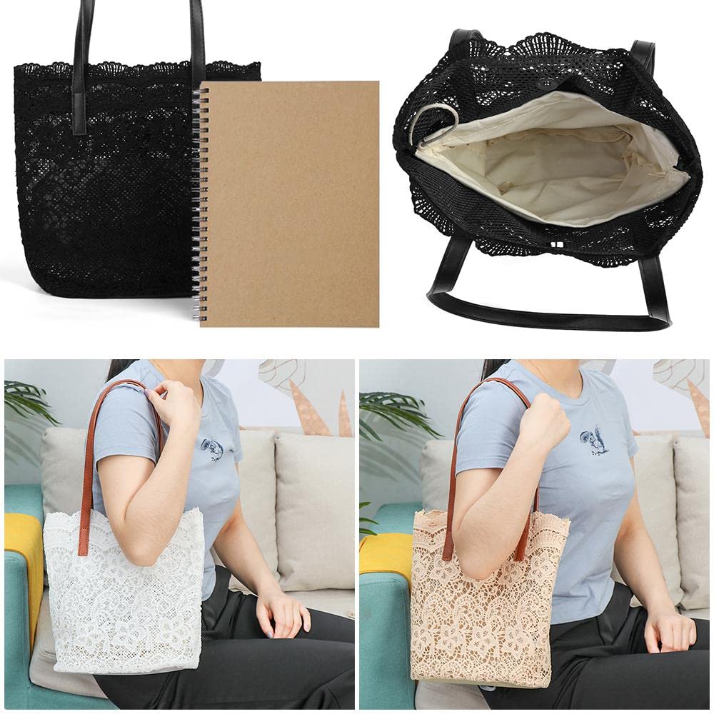 Girl Boho Hollow Out Sandy Beach Summer Lace Shoulder Bag Woven Handbags Hand Crochet Crochet Flower Bag(black)