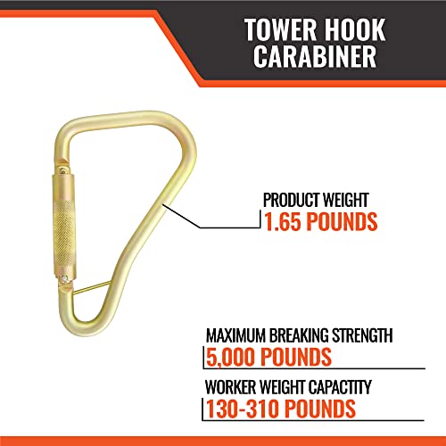 Malta Dynamics Fall Protection Carabiner Clip, High Strength Professional Grade, OSHA/ANSI Compliant (Large Tower Hook, 1 Pack)