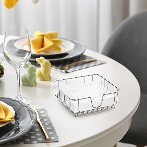 GMFINE Napkin Holder for Table, Napkin Holders for Paper Napkins, Flat Metal Black Napkin Holders for Kitchen & Dining Table, 6.9" x 6.9" x 2.2" Inside Size (Chrome)