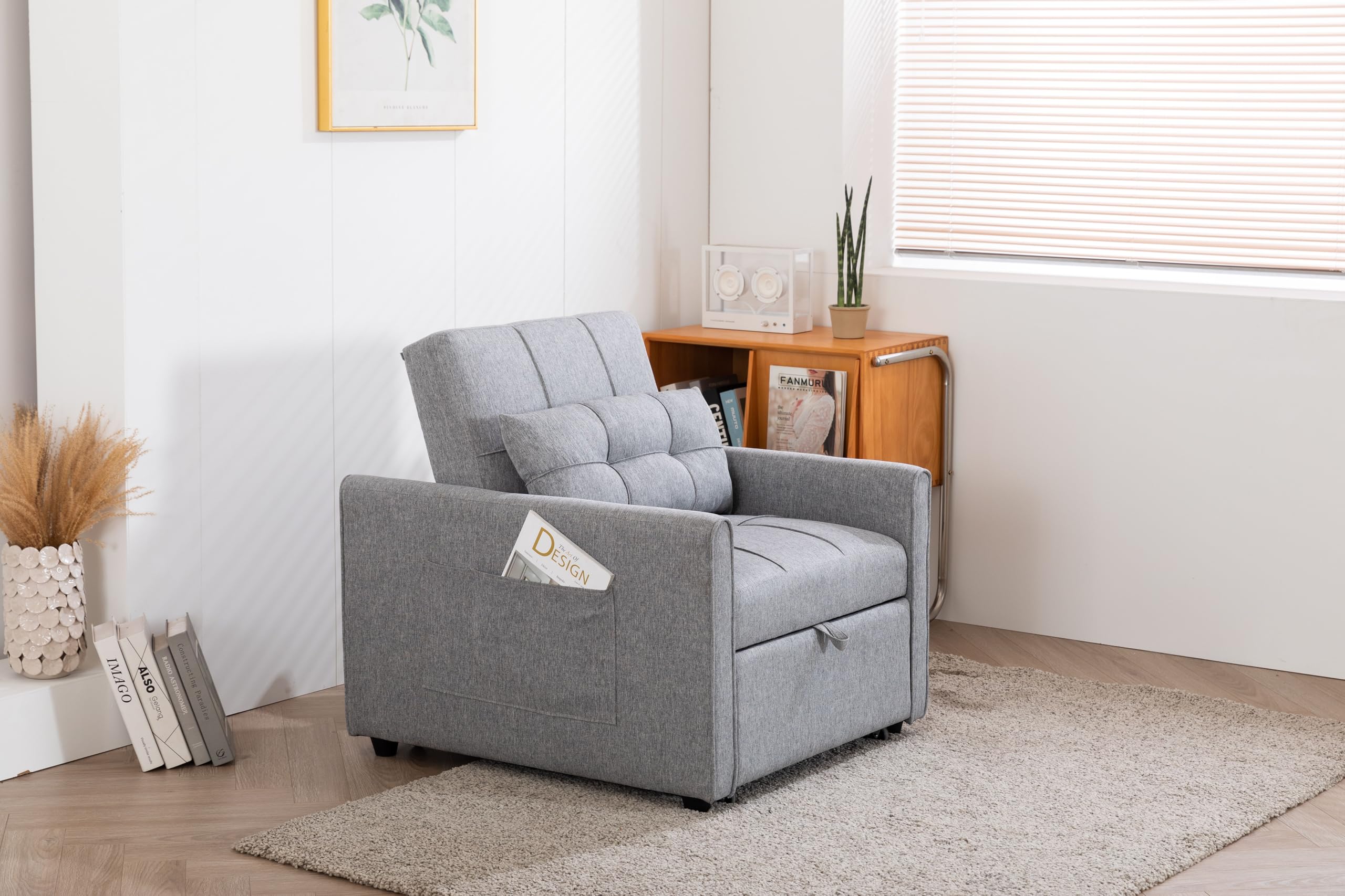 MODCART 30" Sleeper Sofa Chair Bed,Modern Convertible Couch Chair 3-in-1,Adjustable Backrest Lounger Sleeper with Side Pocket for Living Room Apartment Office
