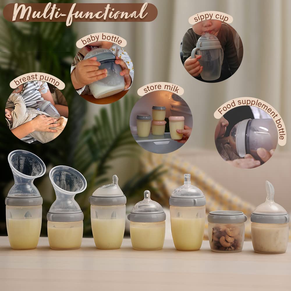 haakaa Gen.3 Manual Breast Pump 5.4oz/160ml | Multi-Functional Silicone Breast Pump for Breastfeeding | Detachable Silicone Pump and Bottle Design, Color: Peach