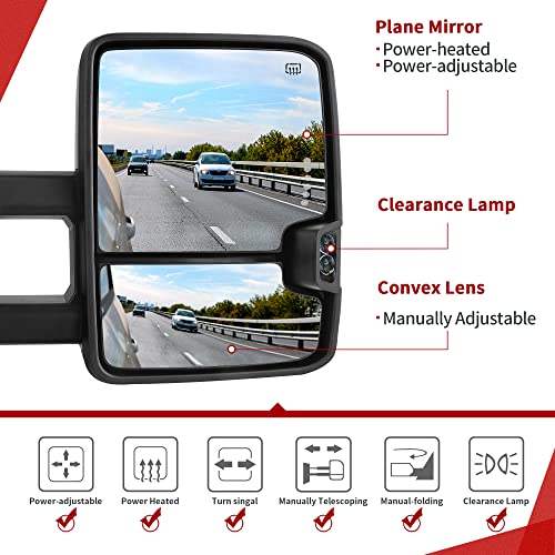 YITAMOTOR Towing Mirrors Compatible with 2007-2014 Chevy Silverado 1500, 07-13 GMC Yukon 2500 Sierra 1500 Extendable Power Heated with Amber Signal Light Side Mirrors Pair