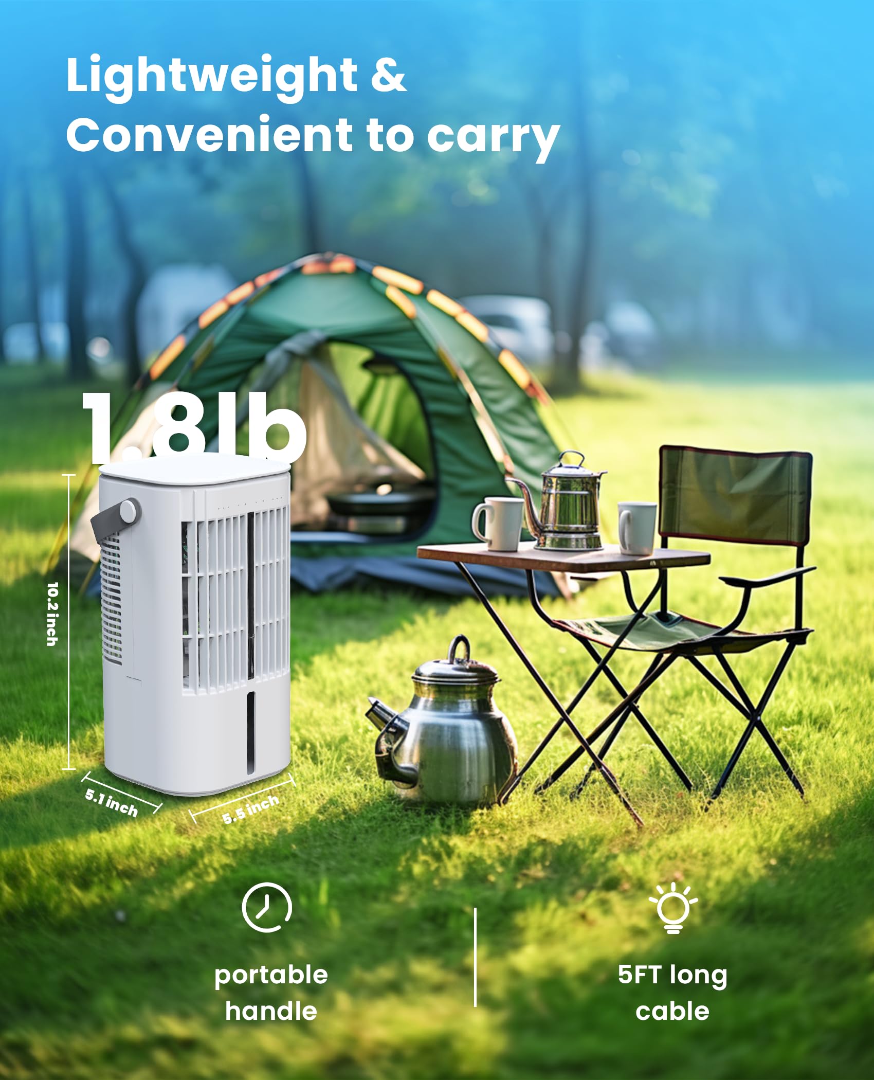 LATITOP Portable Air Conditioners Fan, Air Cooler Evaporative 180°Auto Rotation, 3 Wind Speed, 2-4H Timer, Mini Cooling Fan for Room Home Bedroom Office