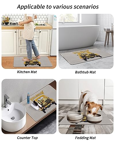 Super Absorbent Diatom Mud Mat Halloween Gold Polka Dot Pumpkin Truck Retro Quick-Drying Thin Bath Mat Non-Slip Bathtub Mat Anti-Skid Rubber Bathroom Shower Mat 16x24in