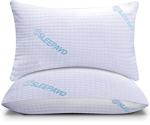 Shredded Memory Foam Pillows - Gel Pillow Queen Size Set of 2 - Bamboo Gel Cooling Memory Foam Pillows for Bed - Bed Pillows for Sleeping 2 Pack - Adjustable Queen Pillows 2 Pack - Medium Firm