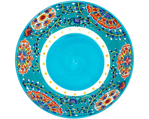 MICROWAVE SAFE Holiday Christmas DInner Ceramic Large Serving Bowl Pasta Bowl Fruit Bowl Salad Bowl Party Holiday Bohemian Talavera Spanish Influenced Design (Turquoise)