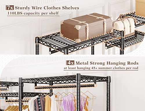 Raybee 77" H Clothes Rack Heavy Duty Clothing Racks for Hanging Clothes 720LBS Adjustable Clothing Rack Portable Closet Racks for Hanging Clothes Wire Garment Rack Black 13.9" D x 70.6" W x 77" H