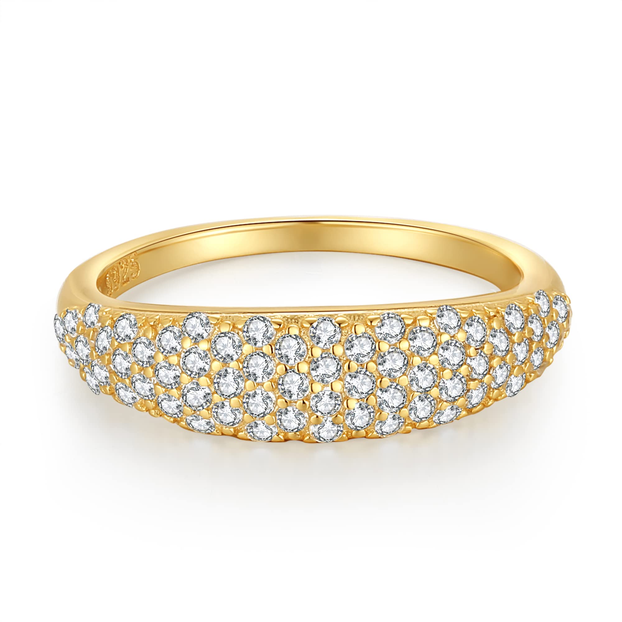 espere Pave Dome Ring | Pavé Zirconia Thin Dôme Ring | Gold Dome Band Ring | Pave Chunky Statement Ring [Size 7]