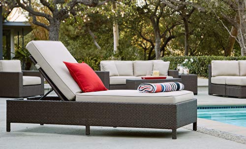 Serta Brown Resin Wicker Outdoor Patio Furniture Collection, Storage Chaise Lounge, Beige