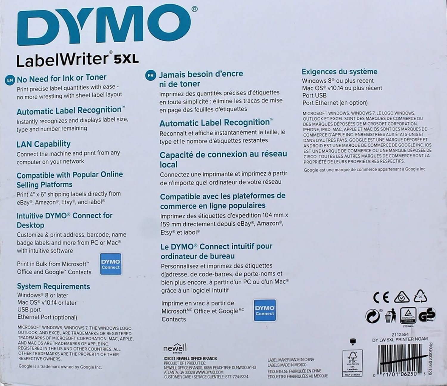 DYMO LabelWriter 5XL Direct Thermal Label Printer with USB and Ethernet Connectivity, Black - Monochrome, 62 Labels Per Minute, 300 dpi, 4 x 6 - Includes 1 Rolls of 500 Labels