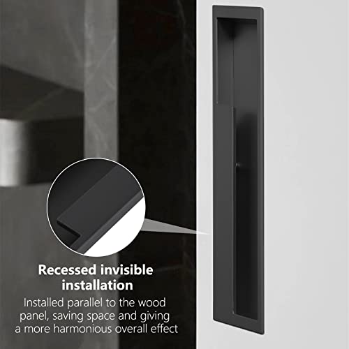 Morobor Zinc Alloy Flush Pull Handles, 2pcs Embedded Sliding Door Handle with Hidden Screws, 7.95'' Modern Simple Door Pull Handle for Sliding Barn Drawer Cupboard Wardrobe/Matte Black
