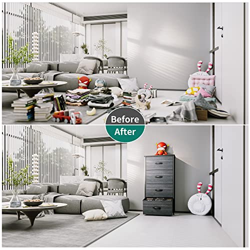 YITAHOME Dresser with 4 Drawers - Fabric Storage Tower, Organizer Unit for Bedroom, Hallway, Closets & Nursery - Sturdy Steel Frame, Wooden Top & Easy Pull Fabric Bins (Charcoal Black Wood Grain)
