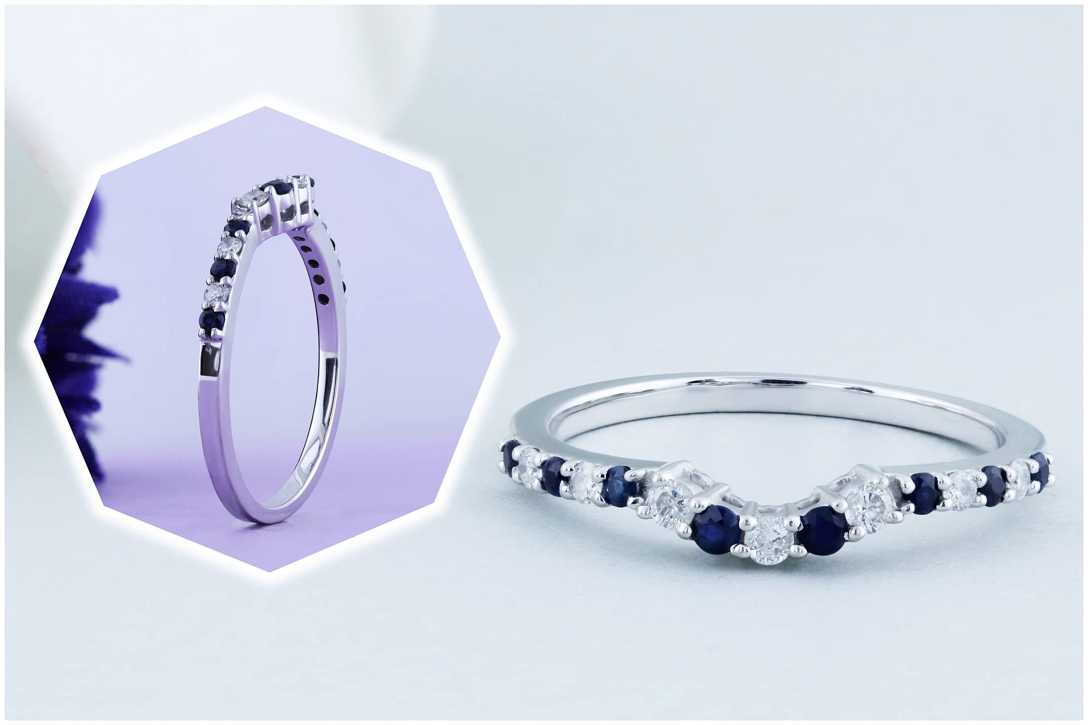Dazzlingrock Collection Alternating Round Blue Sapphire & White Diamond Contour Wedding Stackable Ring for Her in 14K White Gold Size 5.5