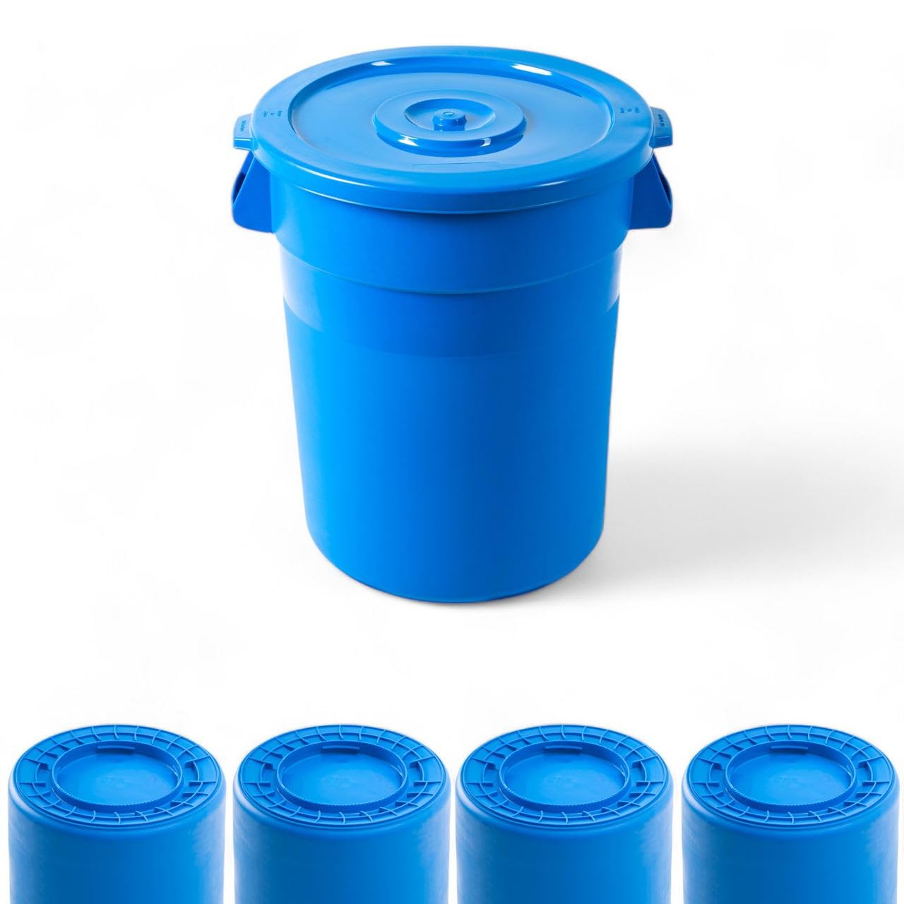 MOLFAR 5 Pack! Blue 32 Gallon Commercial Trash Can with Lid – Heavy-Duty, Plastic for Indoor and Outdoor Use, Snap-On Lid for Secure Closure, Ideal for Restaurants, Offices, and Public Spaces