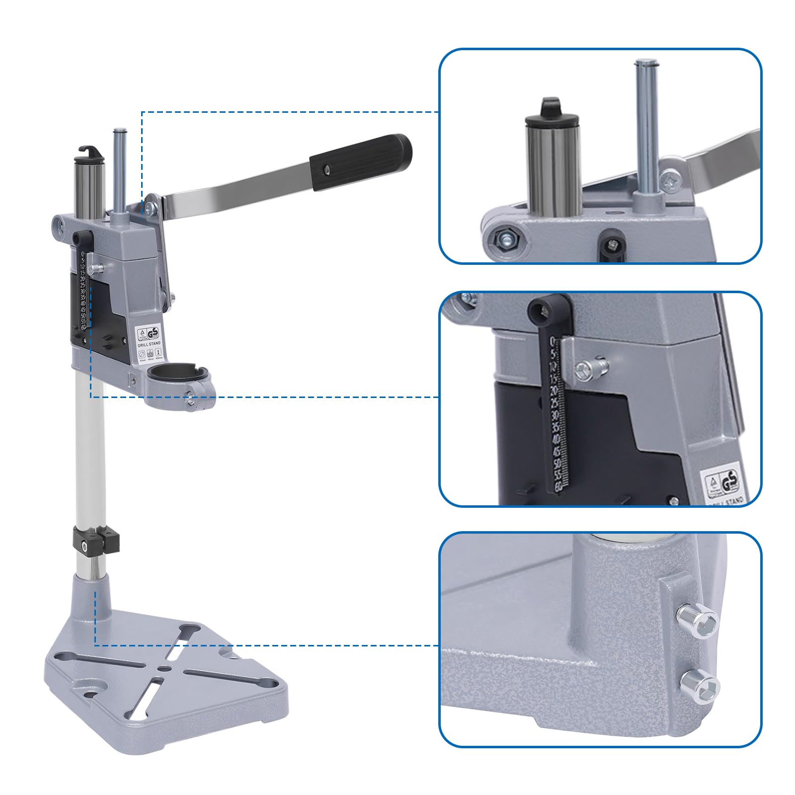 NAWESRVA High-Precision Hand Drill Press Adapter with Vise β Aluminum Alloy Stand, 8.8-Inch Base, Ergonomic Handle, Adjustable Clamp (1.4-1.6 Inch) β Secure & Stable Drilling Solution
