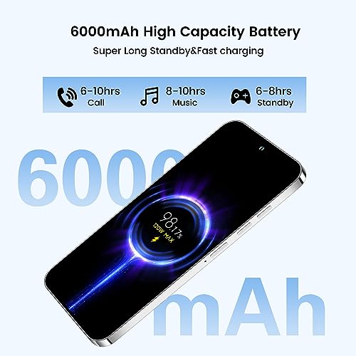 WV LeisureMaster A14pro Max Unlocked Phone, 6+256GB Android 13.0 Smartphone, 6.82-inch HD Screen, Dual SIM, Dual Standby, 6000 mAh Battery, 64MP Camera, 2796 * 1290 Resolution 5g Phone（White）