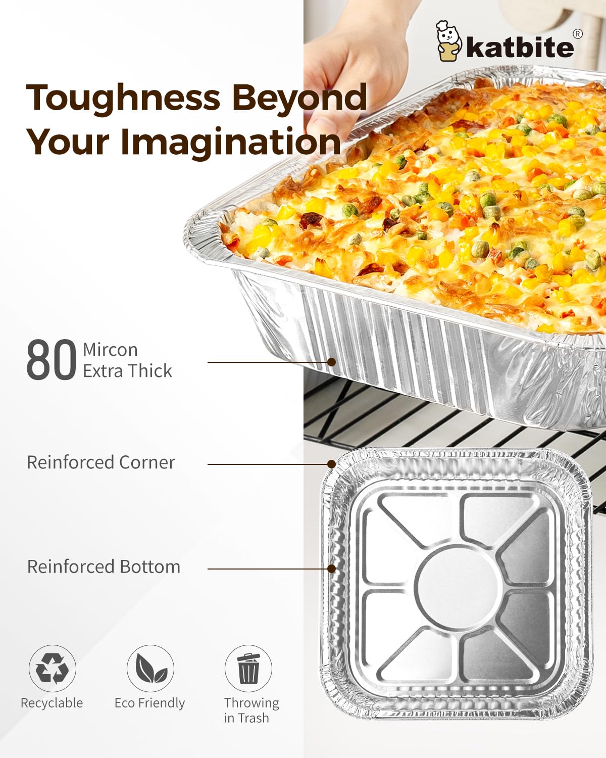 katbite Heavy Duty 8x8 Aluminum Pans with Clear Lids - 20-Pack, Premium Disposable Rectangular Baking Pans, Ideal for Air fryer, Cooking, Heating, Cake Storing & Food Preparation, Prepping Food