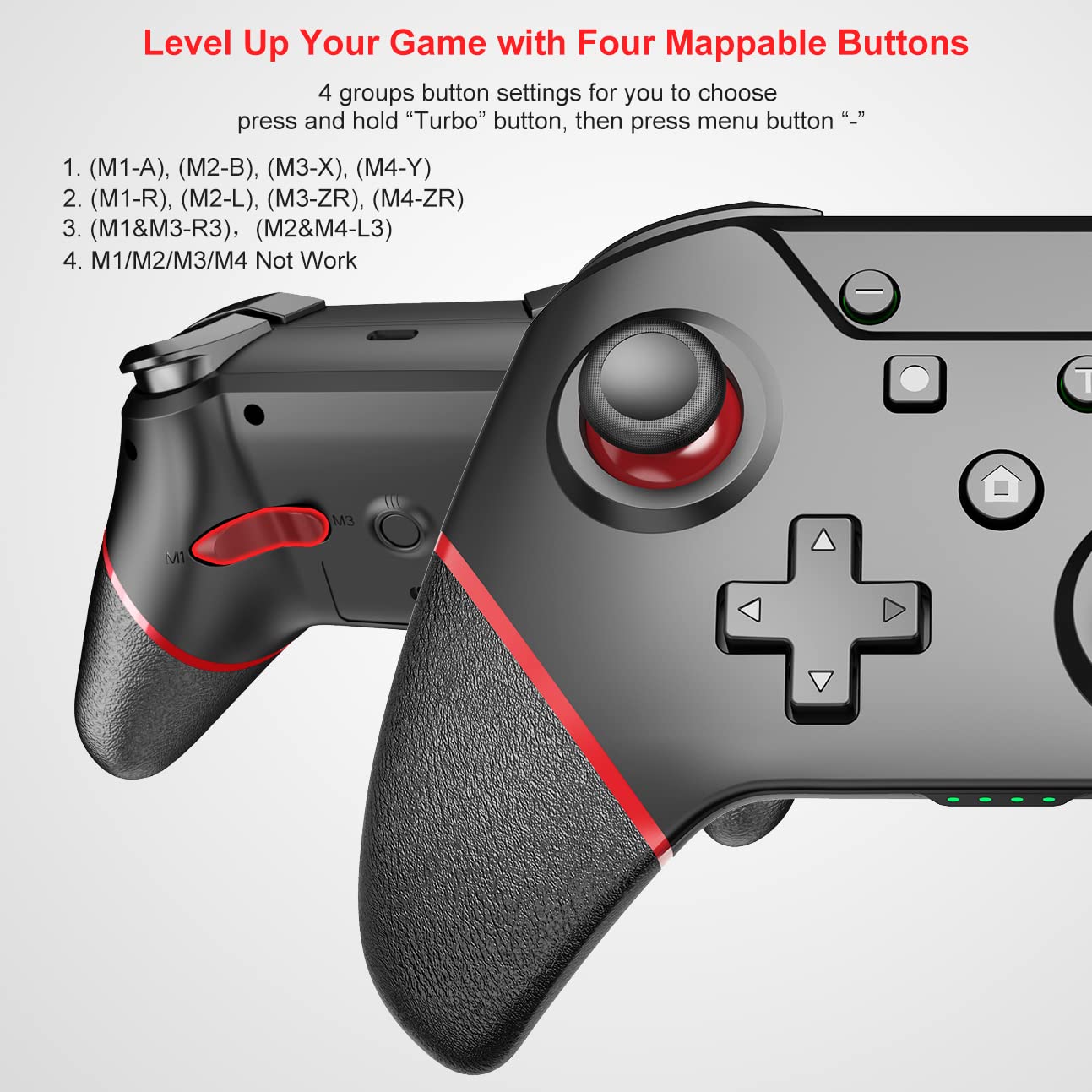 GCHT GAMING Switch Controller with Back Buttons, Switch Pro Controller for Switch/Lite/OLED Wireless Switch Controller with Wake Up, Turbo, Motion, Vibration and Compatible PC and Steam Mode (Red)