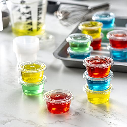 Pantry Value [200 Sets - 2 oz.] Jello Shot Cups with Lids, Small Plastic Condiment Containers for Sauce, Salad Dressings, Ramekins, & Portion Control