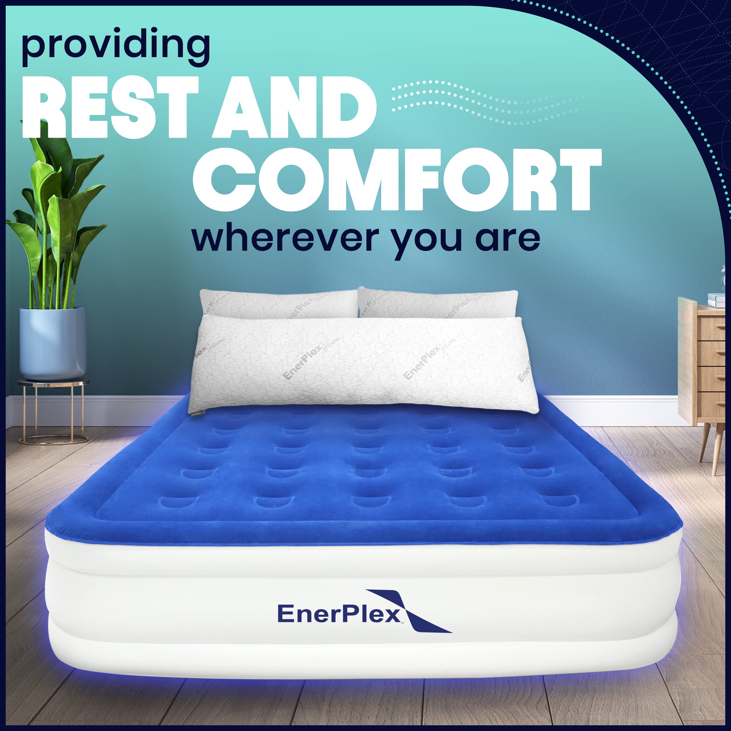 EnerPlex Queen Air Mattress with Built-in Pump - 16 Inch Double Height Inflatable Mattress for Camping, Home & Portable Travel - Durable Blow Up Bed with Dual Pump - Easy to Inflate/Quick Set Up
