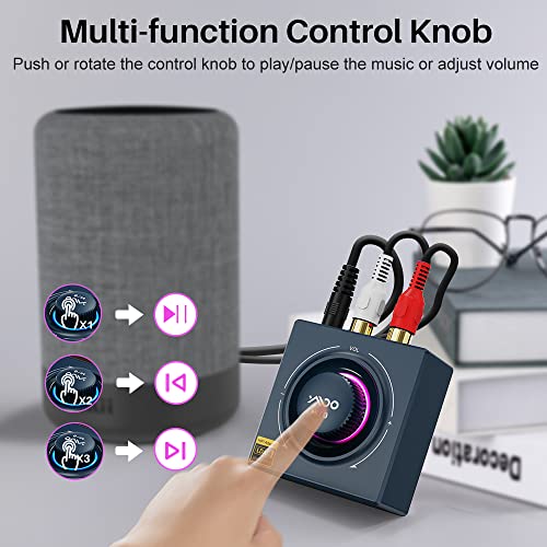 YMOO B06T3+ Bluetooth 5.2 Receiver,LDAC Aptx SBC AAC Bluetooth Audio Adapter for Home Stereo,30ms Low Latency, RCA 3.5mm Jack aux HiFi for Speaker/Older Stereo/Amplifier from Phone/Tablet/Laptop
