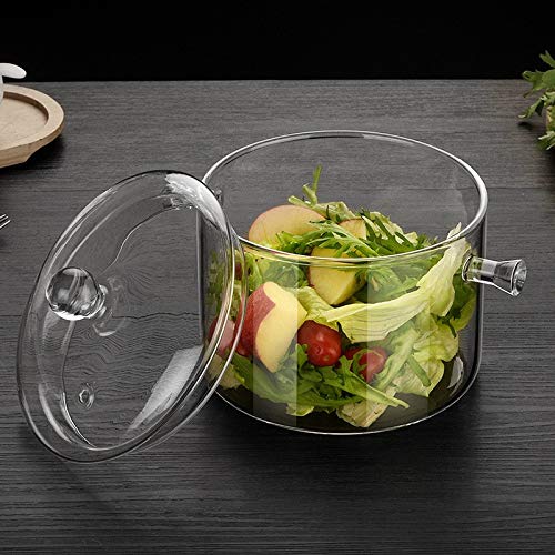 GracesDawnOpen flame and high temperature resistance, household tableware, heat-resistant with lid, transparent salad bowl, with double ears