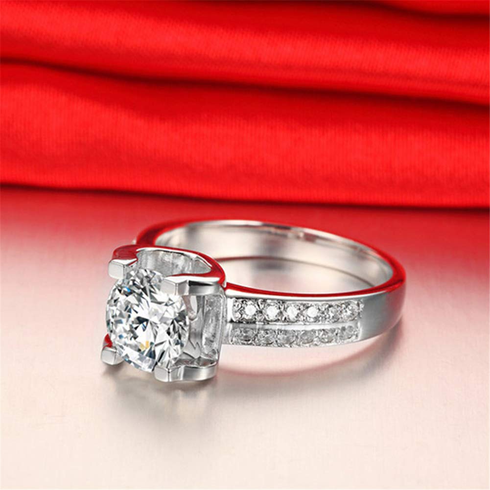 DYUNQ 2 CT Round CZ Engagement Cubic Zirconia Rhodium Plated Sterling Silver Wedding Ring for Women (3.75)