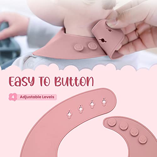 Silicone Baby Feeding Set - Food-Grade Baby Led Weaning Supplies For Toddlers - Includes Non-BPA Suction Plate with Divider, Suction Bowl, Pocket Bib, Spoon & Sippy Cup For Weaning - Pink