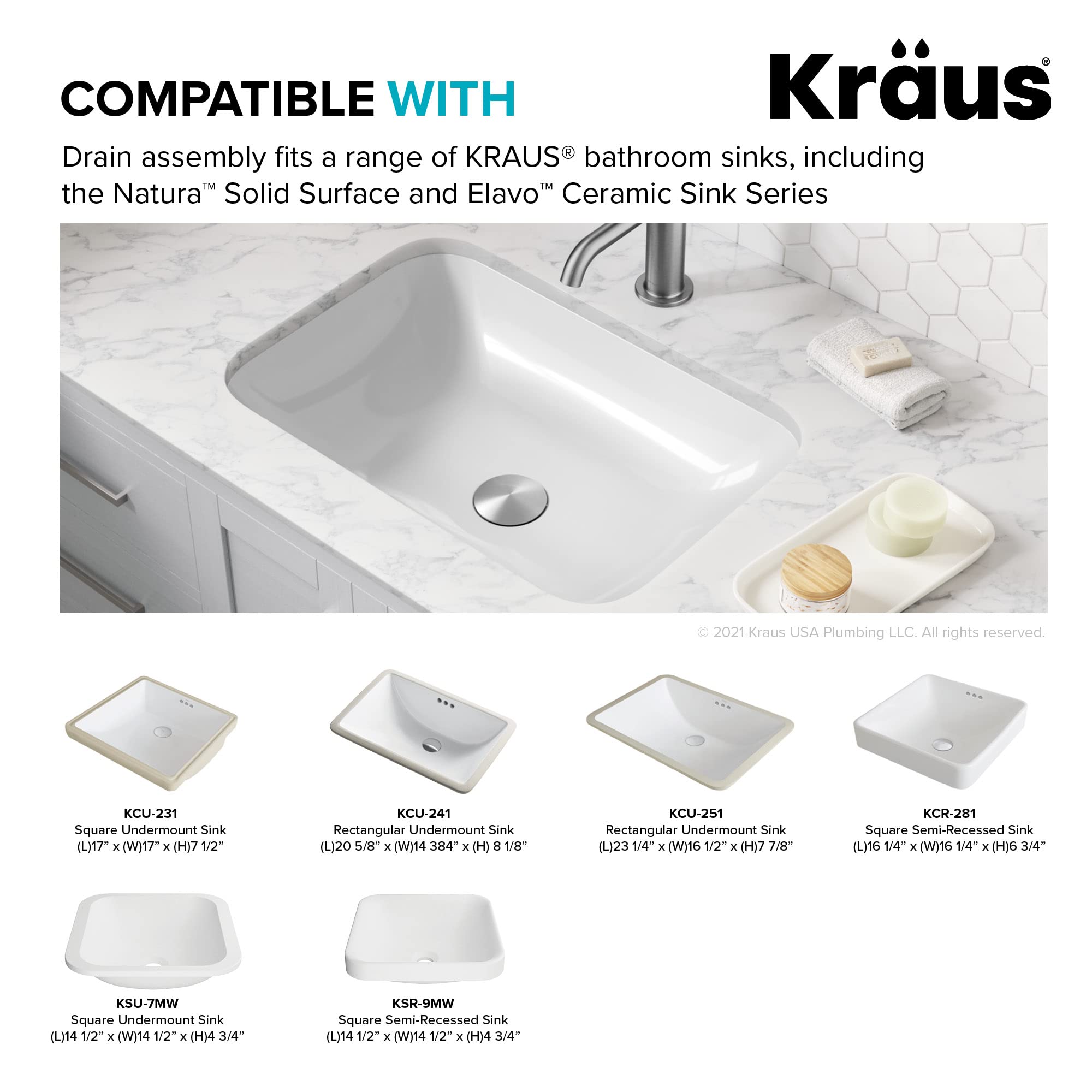 KRAUS Pop-Up Drain for Bathroom Sink with Overflow in Spot-Free Stainless Steel, PU-11SFS
