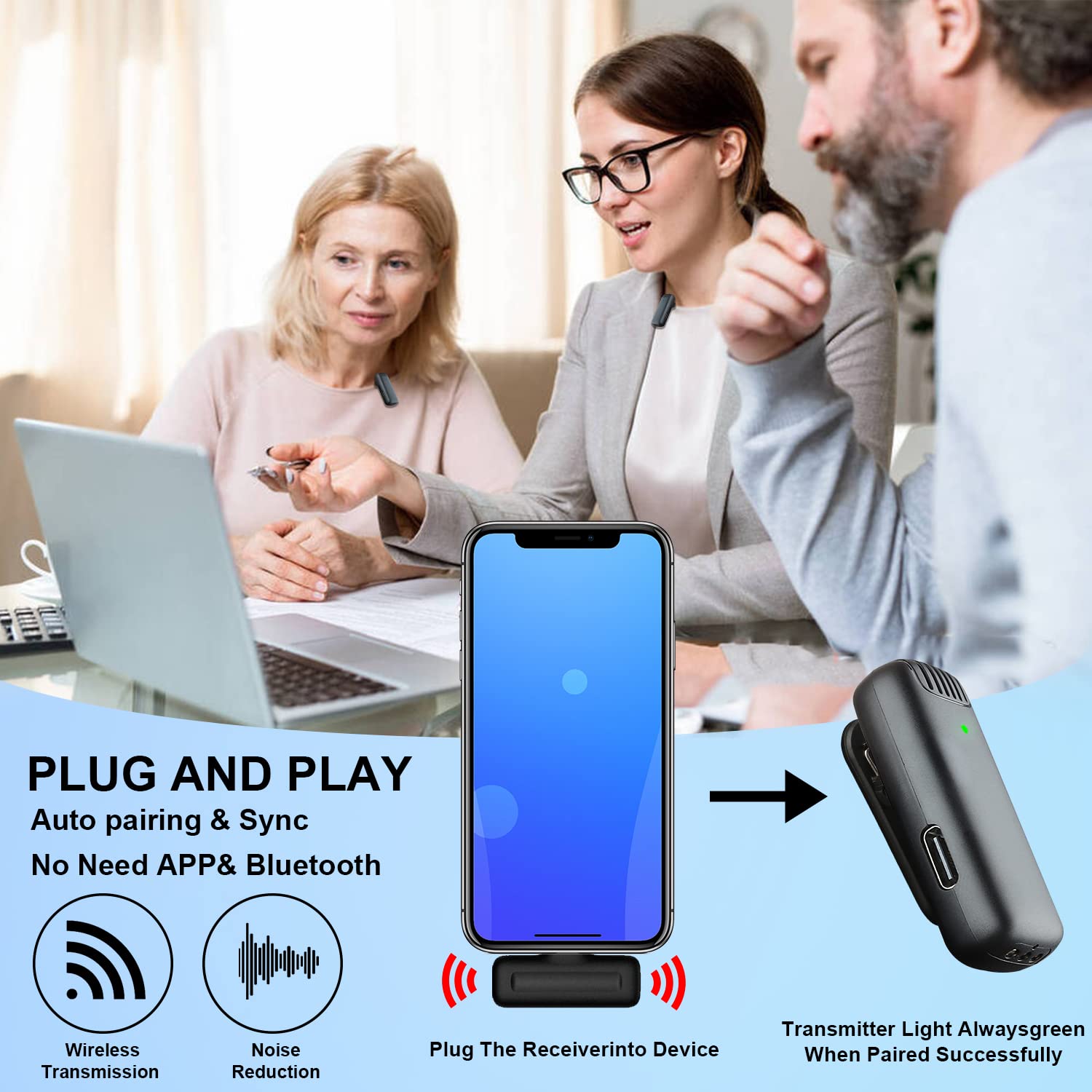 GD Guarda Wireless Lavalier Microphone with Charging Case, Mini Clip-on Lapel Mic for Recording, YouTube, TikTok, Facebook, Live Stream, 3 Levels Noise Reduction (Lighting (iPhone))